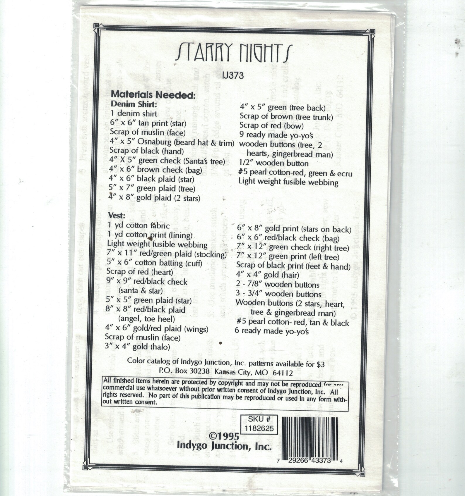 1990s Sewing Pattern Indygo Junction IJ373 Starry Nights Vest and ...