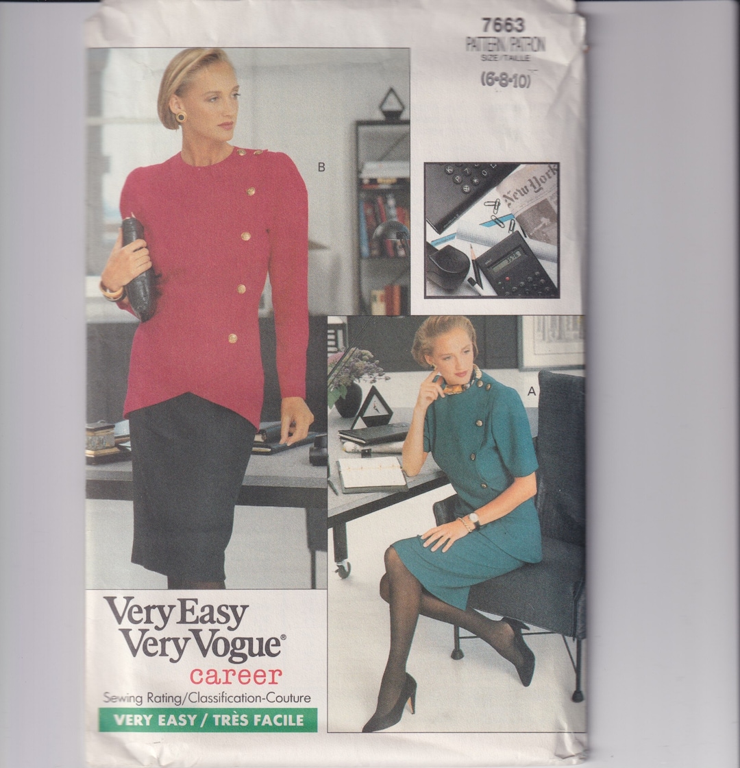 1980s Misses Sewing Pattern Vogue 7663 Misses and Petite Easy Military ...