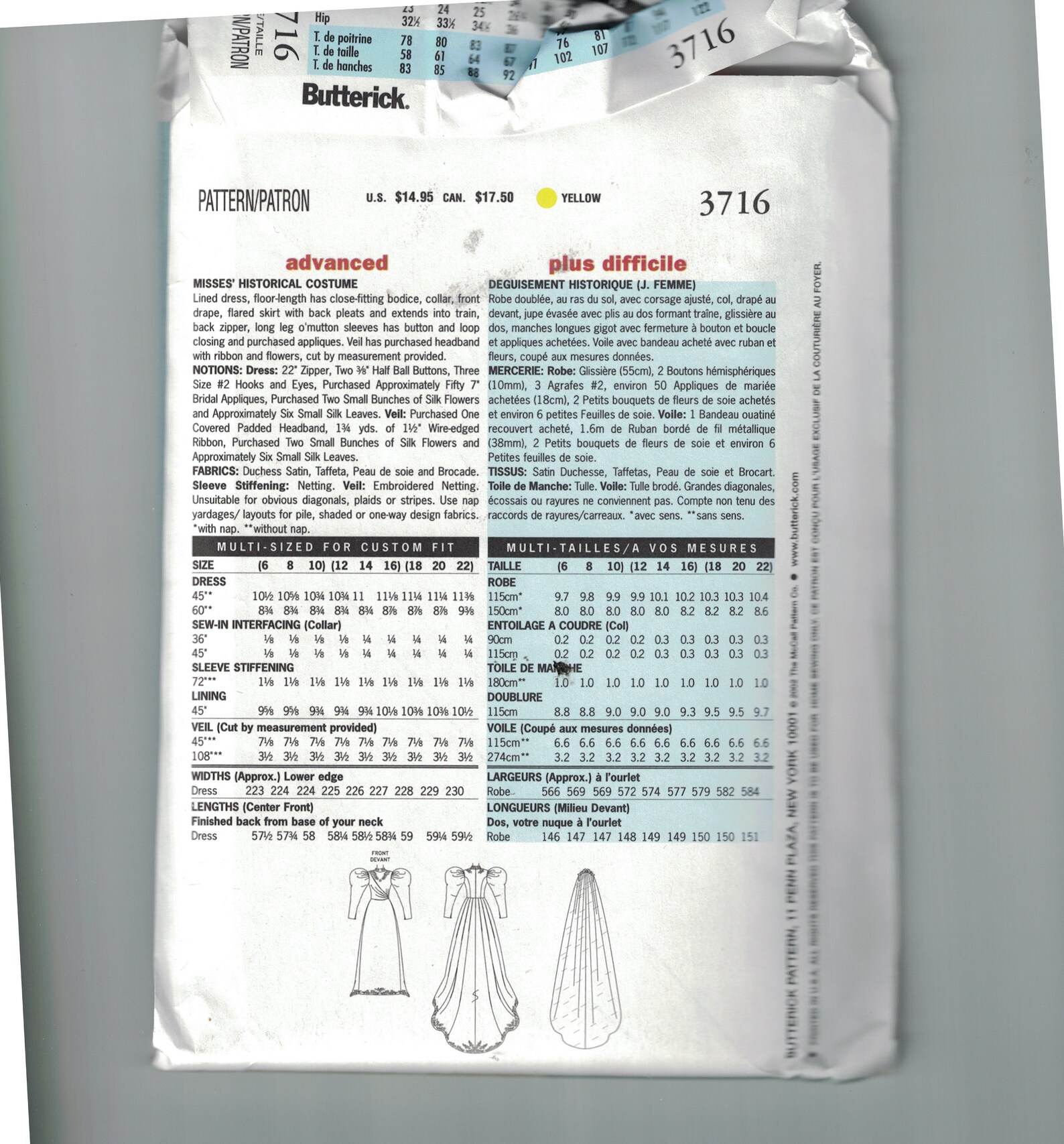 Costume Sewing Pattern Butterick 3716 Misses Making History | Etsy