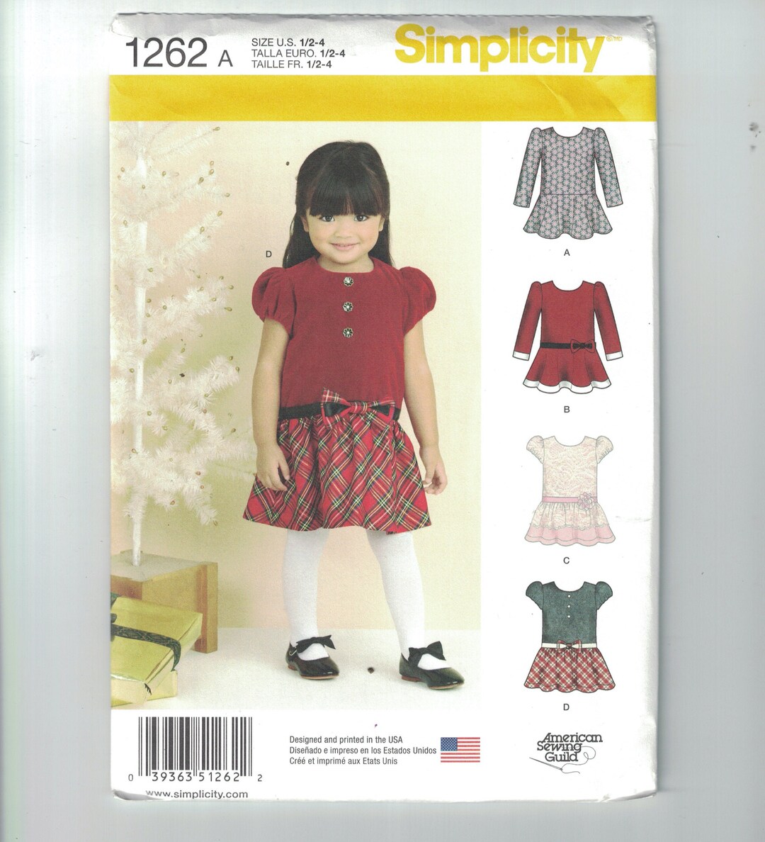 Kids Sewing Pattern Simplicity 1262 S0621 Girls Holiday Drop Waist ...