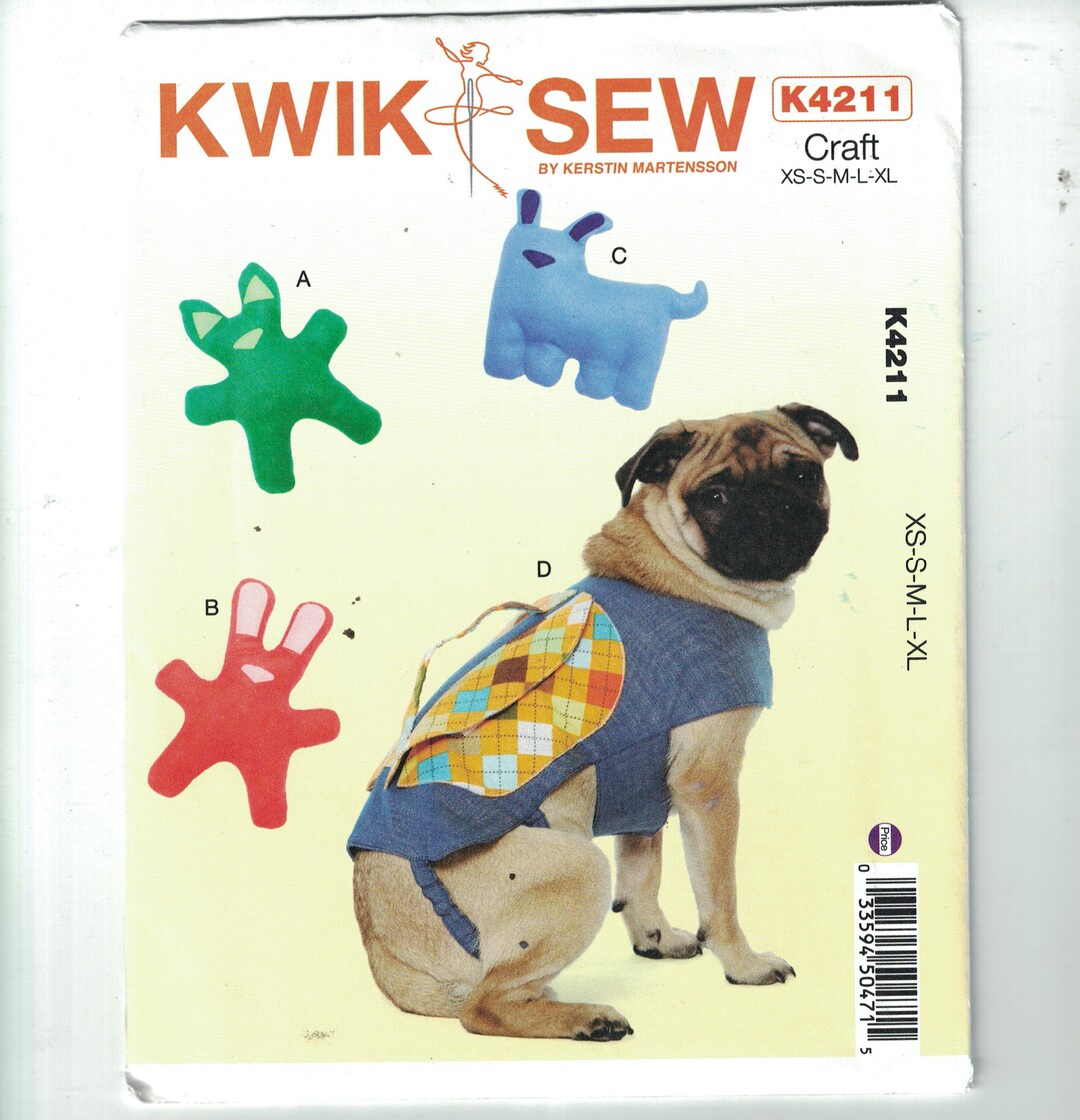 Craft Sewing Pattern Kwik Sew K4211 4211 Dog Backpack and Stuffed Toys ...