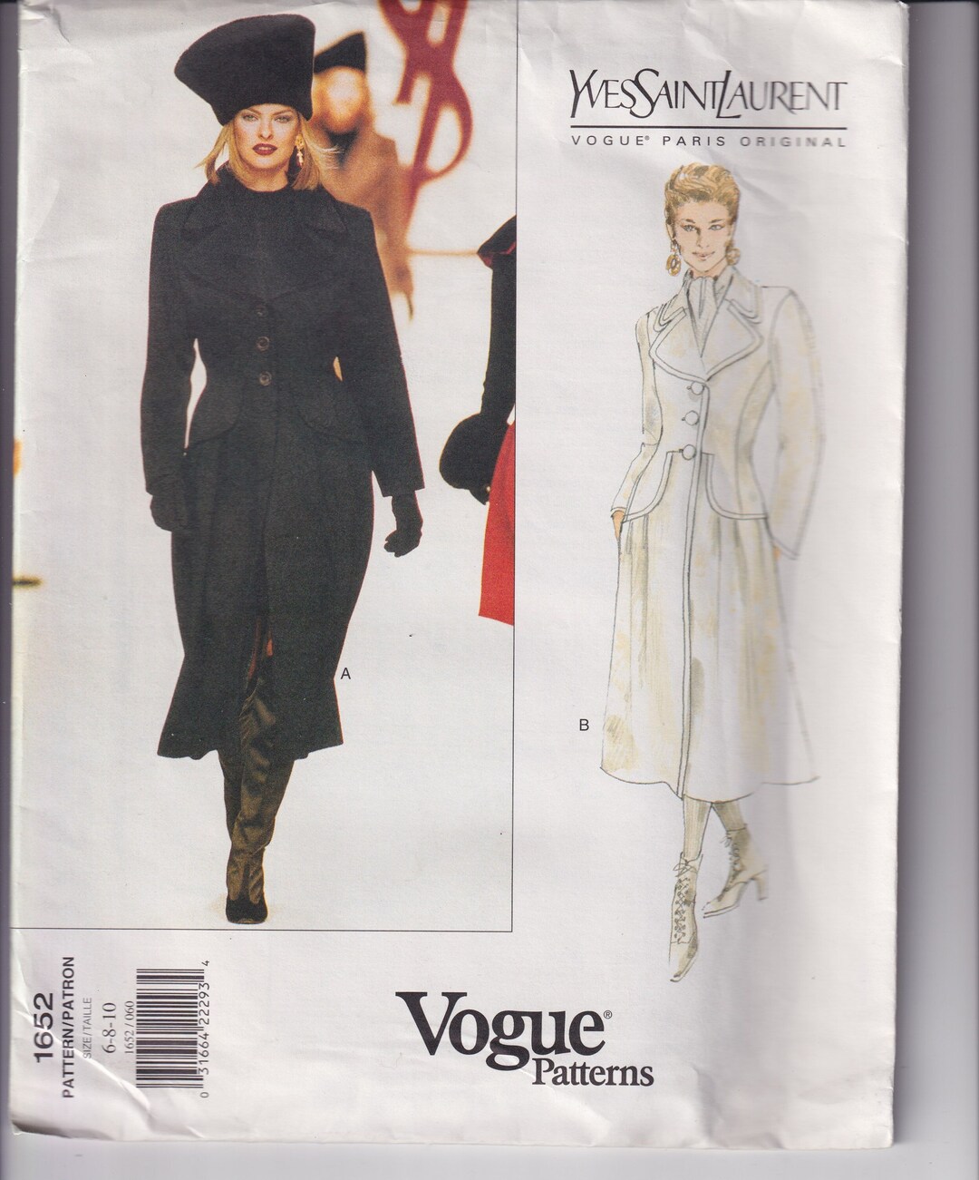 1990s Sewing Pattern Vogue Paris Original 1652 Yves Saint Laurent YSL ...