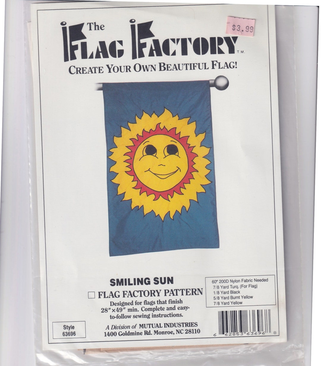Craft Sewing Pattern Flag Factory 63696 Smiling Sun 28x49 Inch Nylon ...
