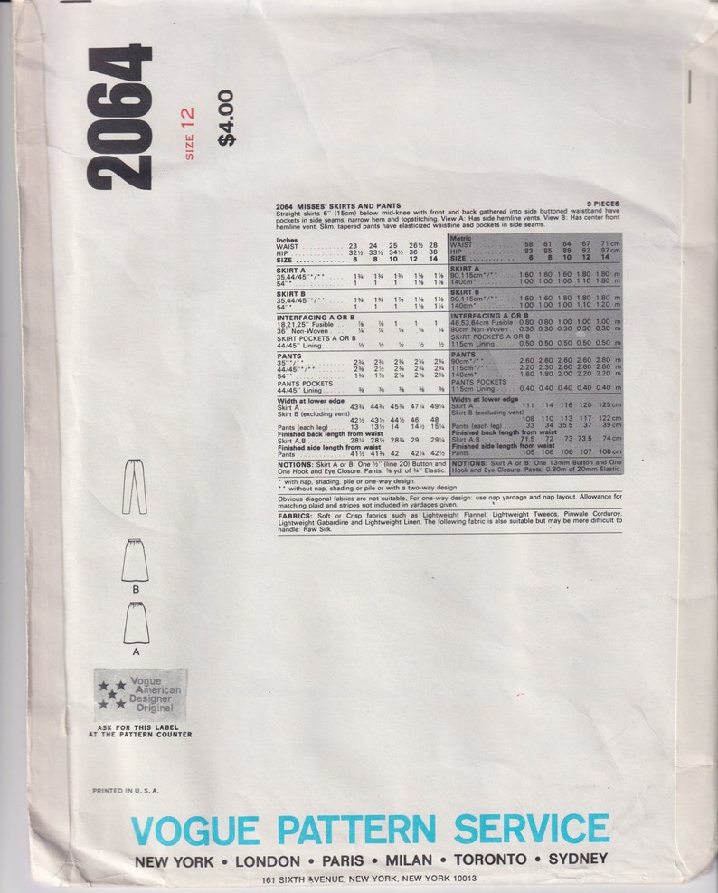 1980s Sewing Pattern Vogue 2064 Calvin Klein American Designer Easy ...