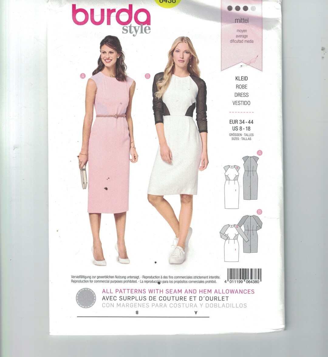 1980s Vintage Sewing Pattern Burda 6438 Misses Colorblock Slim Sheath ...