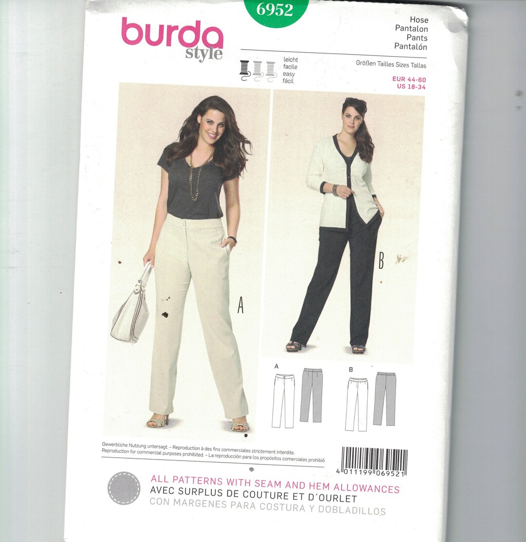 Misses Sewing Pattern Burda 6952 Womens Easy Pants Plus Size 18-34 ...