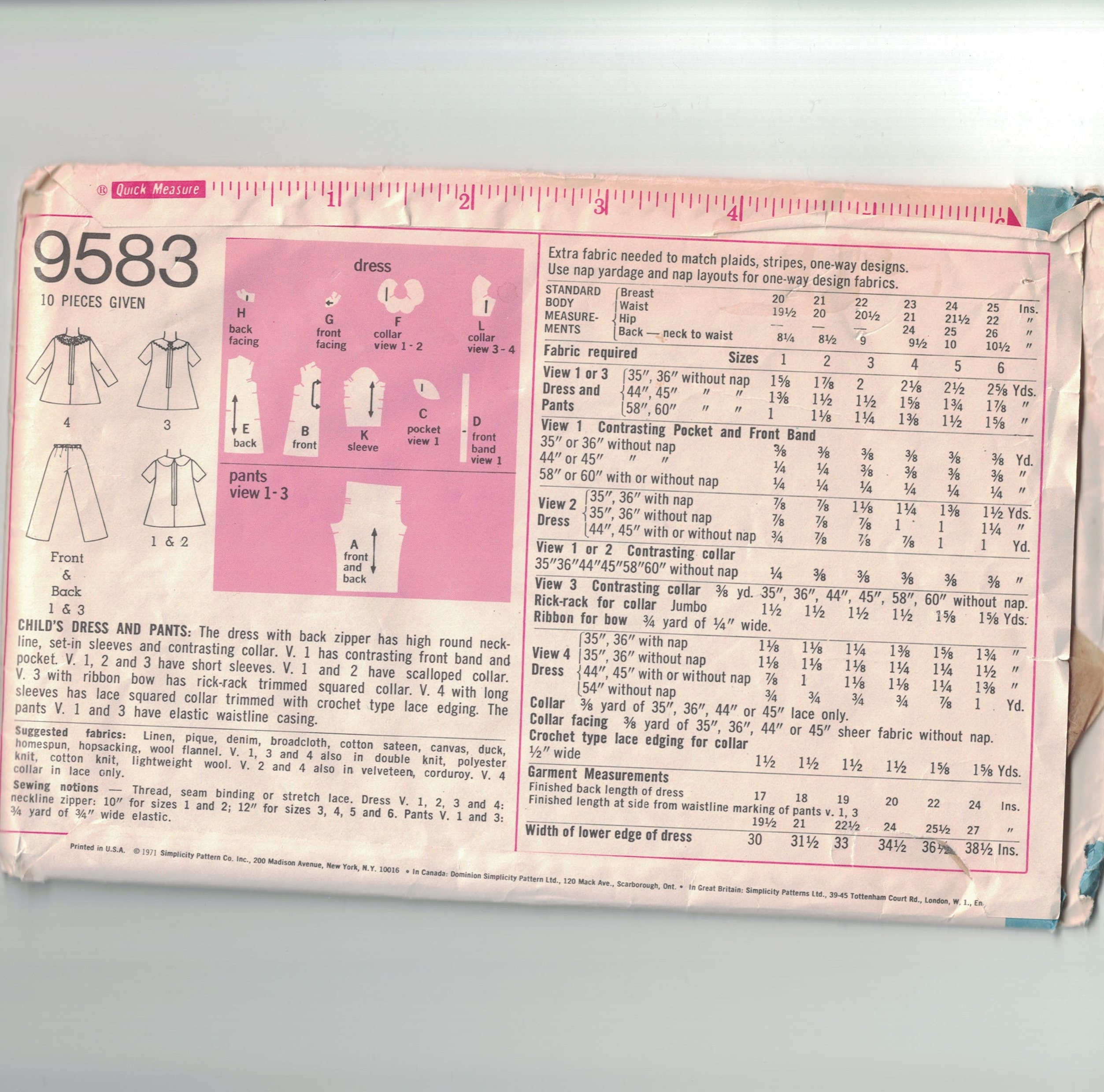 1970s Vintage Girls Sewing Pattern Simplicity 9583 Girls A | Etsy