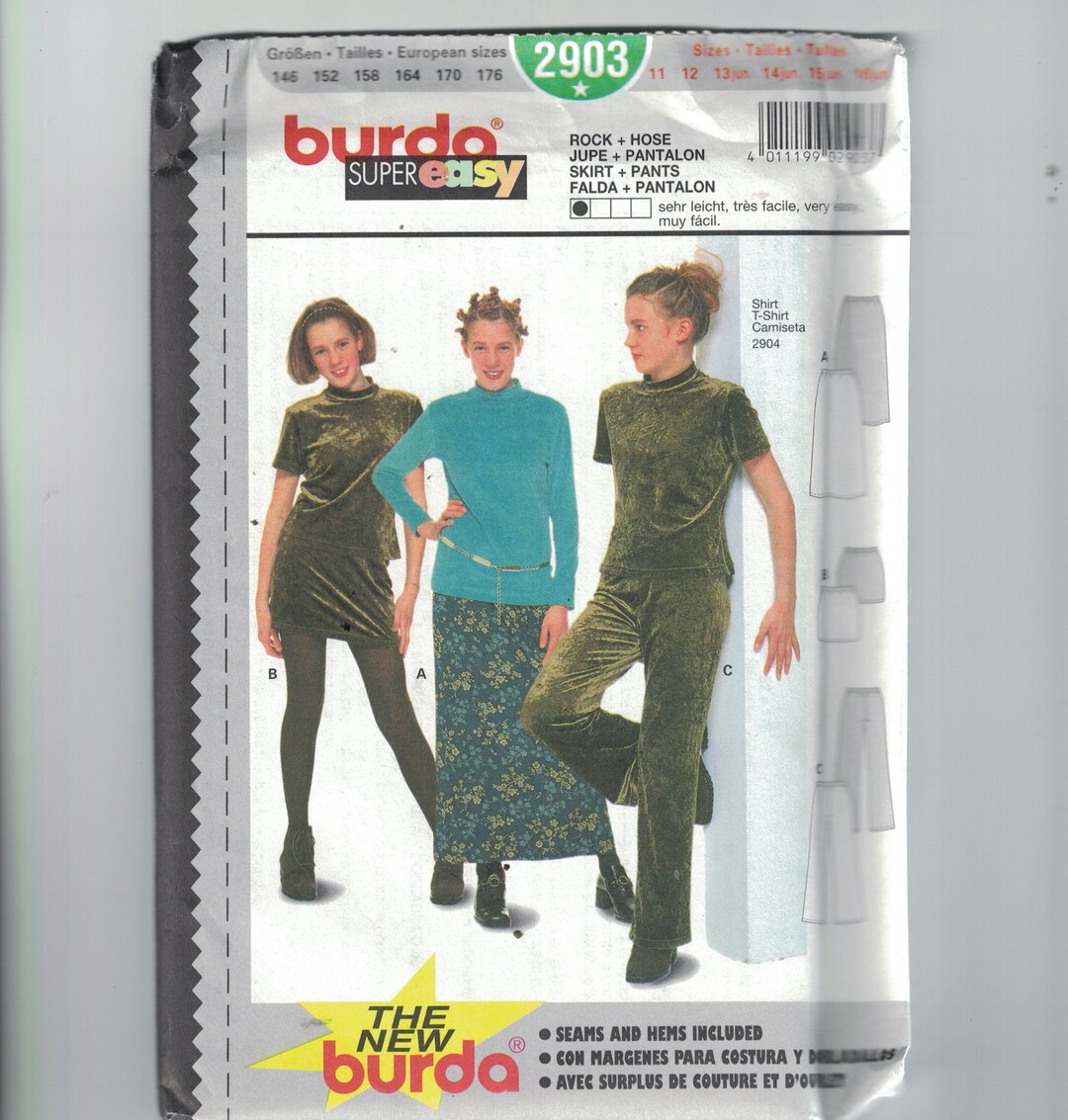 Kids Sewing Pattern Burda 2903 Girls Juniors Easy Skirt and Pants ...