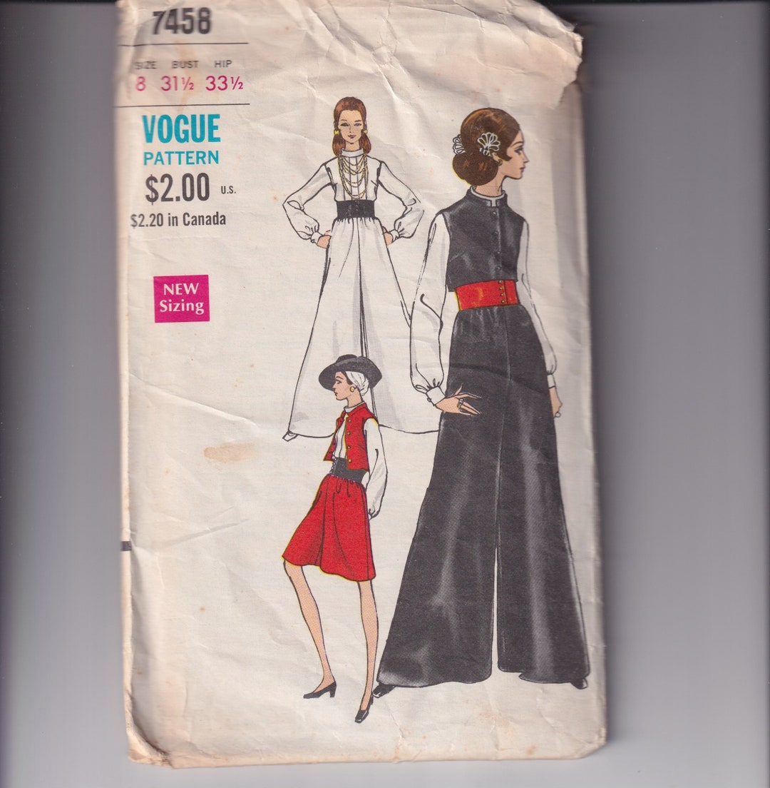 1970s Vintage Sewing Pattern Vogue 7458 Misses Size 8 Bust 31-32 - TOP ...