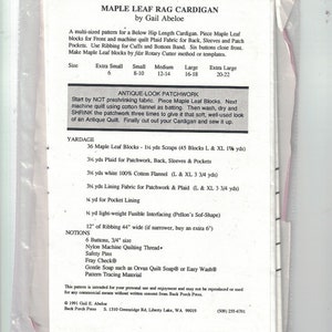 1990s Sewing Pattern Back Porch Press Maple Leaf Cardigan Quilted Leaf ...