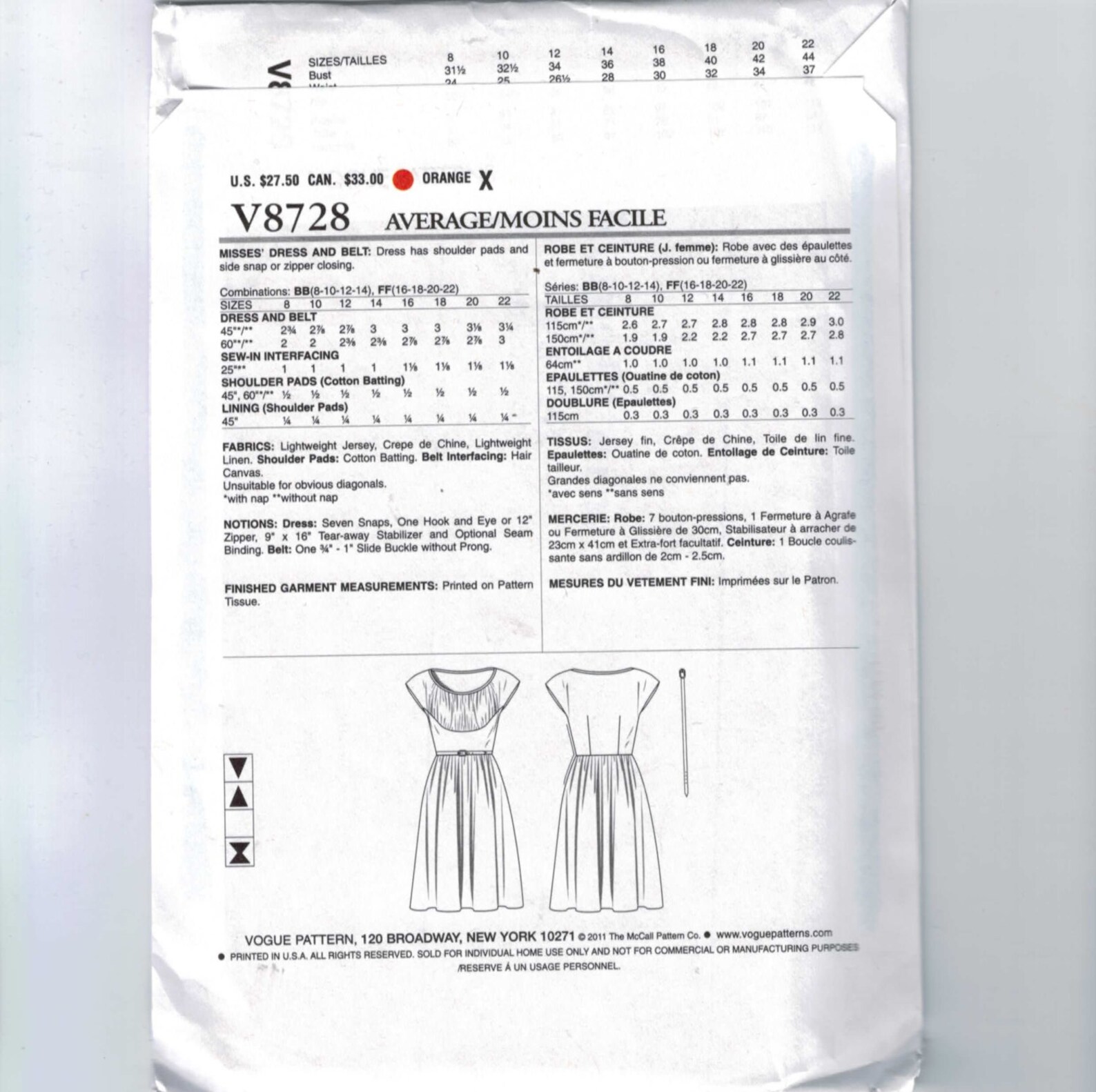 REPRODUCTION Sewing Pattern Vogue V8728 8728 Vintage 1946 1940s 40s ...