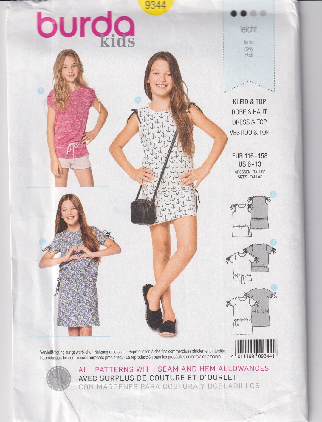 Kids Sewing Pattern Burda 9344 Girls Top and Dress Size 6-13 UNCUT - Etsy
