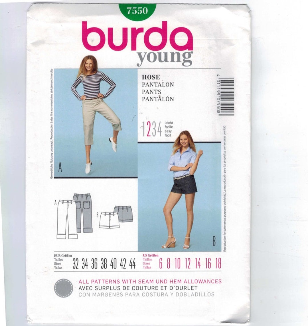 Misses Sewing Pattern Burda 7550 Misses Easy Pants and Shorts Capris ...