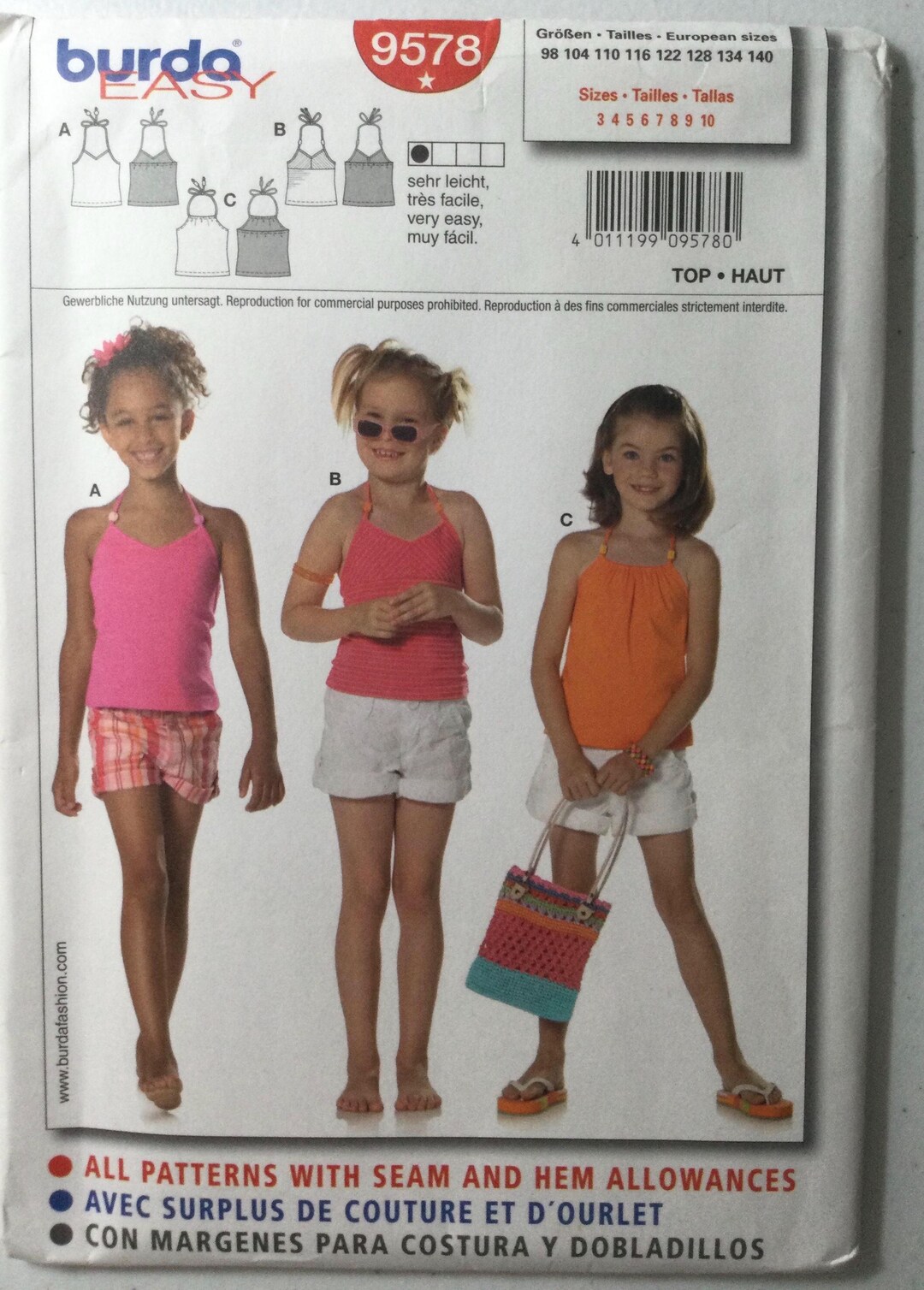 Kids Sewing Pattern Burda 9578 Girls Easy Summer Top Tank Halter Top ...