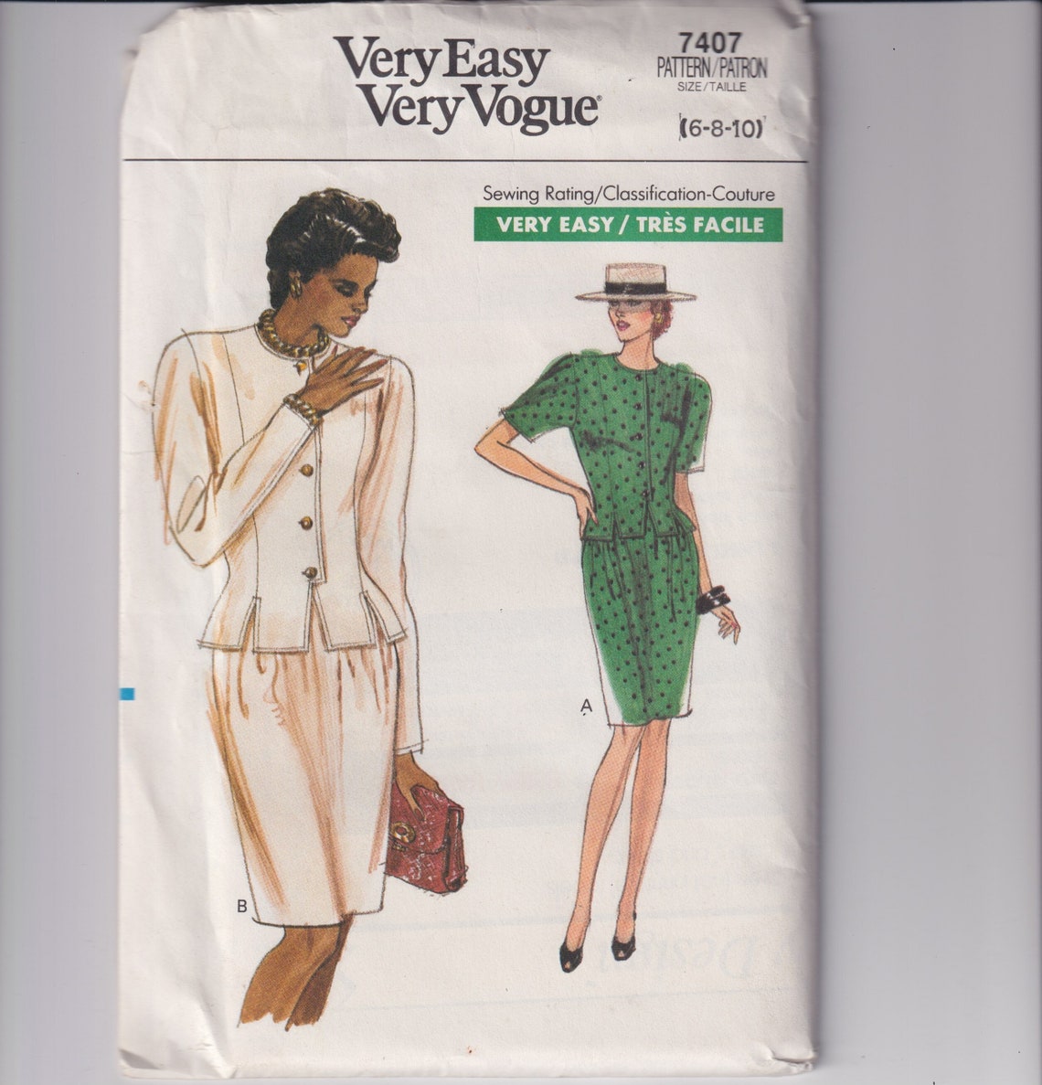 1980s Misses Sewing Pattern Vogue 7407 Misses and Petite Easy Top and ...