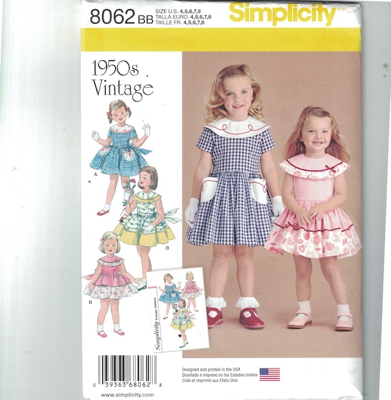 REPRODUCTION Girls Sewing Pattern Simplicity 8062 Retro Full - Etsy
