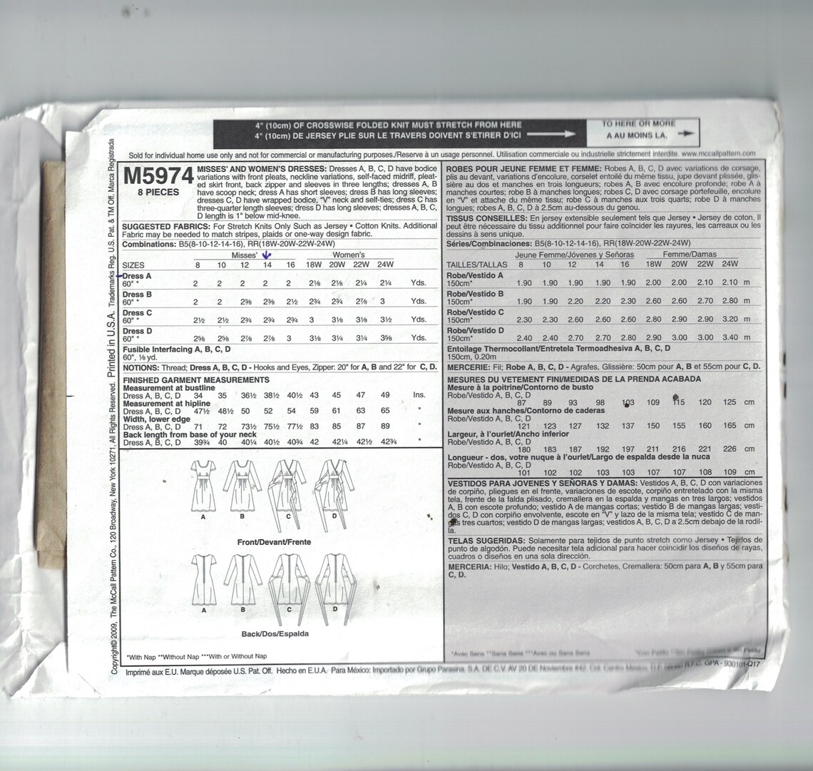 Misses Sewing Pattern Mccalls M5974 5974 Palmer Pletsch Perfect Knit ...