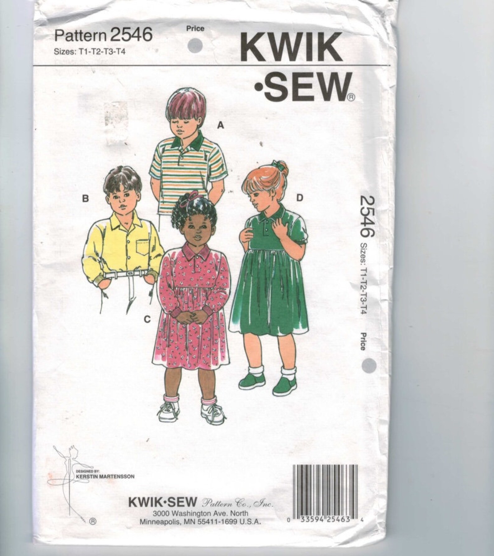 Girls Sewing Pattern Kwik Sew 2546 Girls Dress and Boys Shirt Size T1 ...
