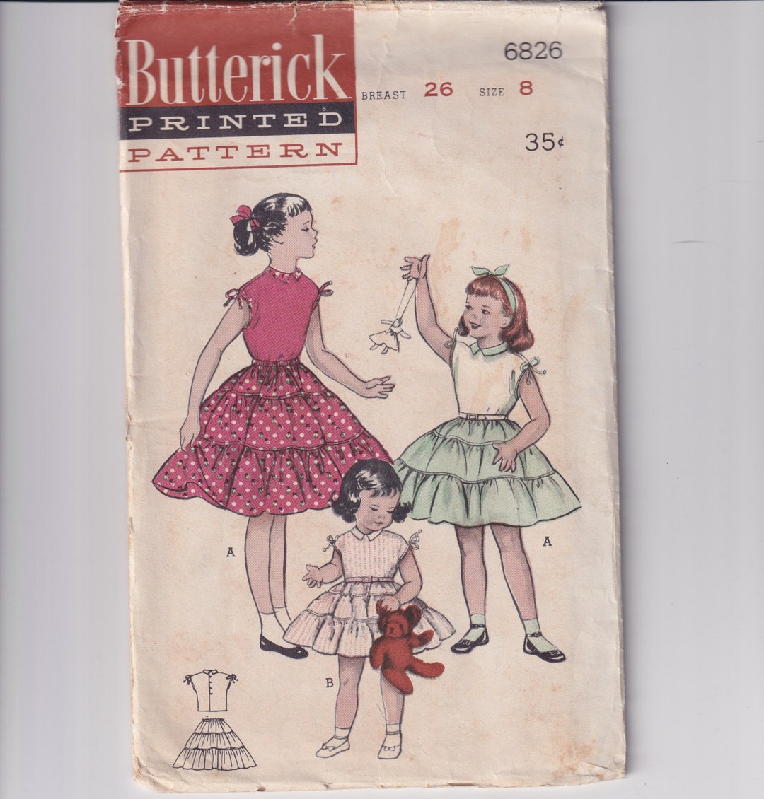 1950s Vintage Girls Sewing Pattern Butterick 6826 Girls Tiered - Etsy