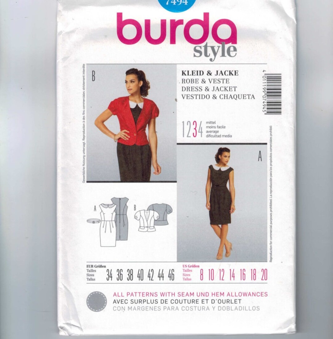 Misses Sewing Pattern Burda 7494 Misses Retro Shift Wiggle Dress With ...