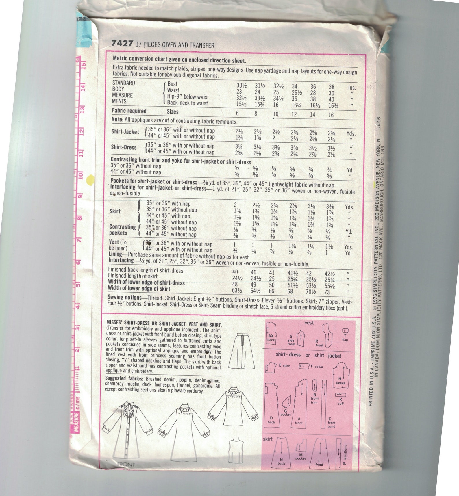 1970s Vintage Sewing Pattern Simplicity 7427 Misses Shirt - Etsy