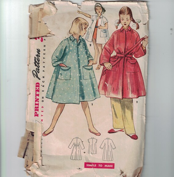 1950s Vintage Girls Sewing Pattern Simplicity 4504 Duster Robe | Etsy