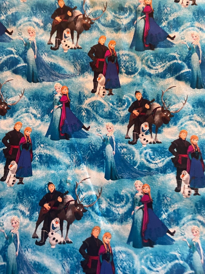 Disney Frozen Cotton Fabric Sisters Anna and Elsa Kristoff Olaf & Sven ...