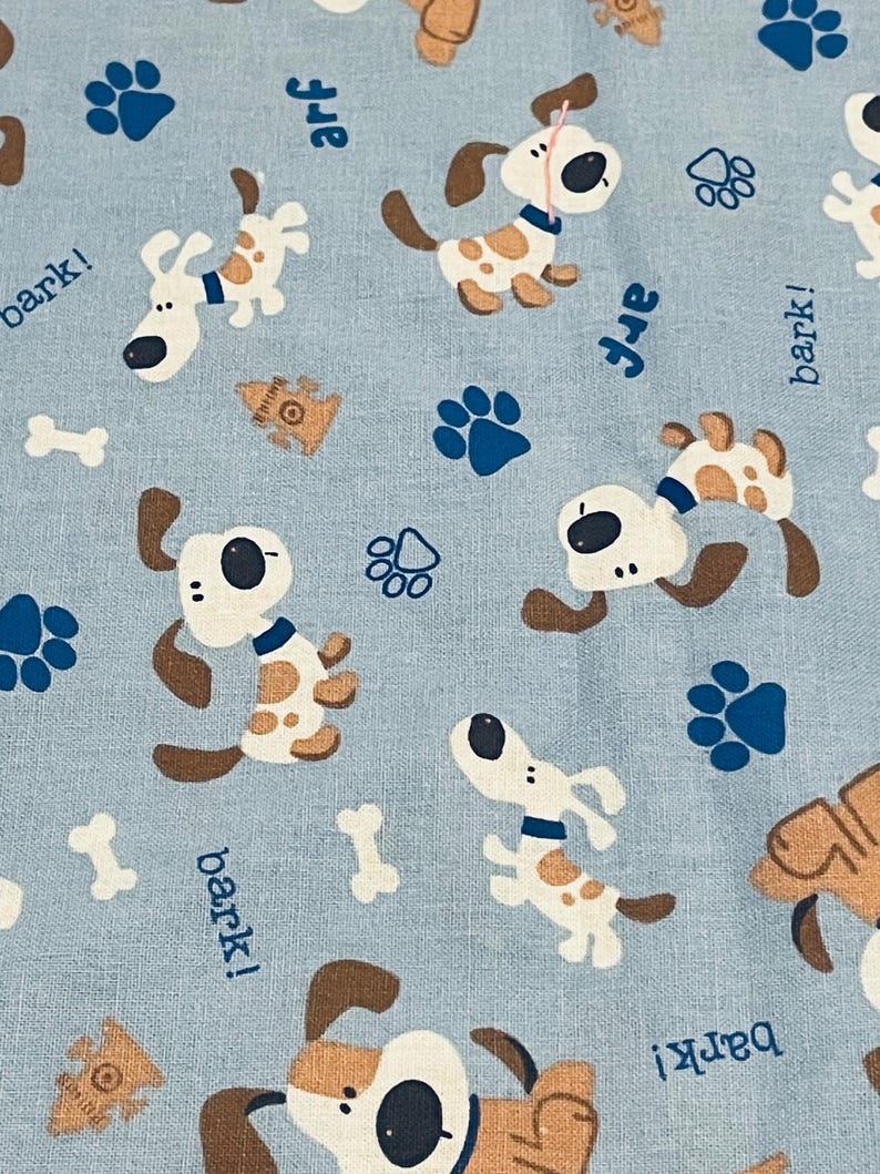 Joann Exclusive Puppy Dog Cotton Fabric Blue – Bark Paw Prints Bones ...