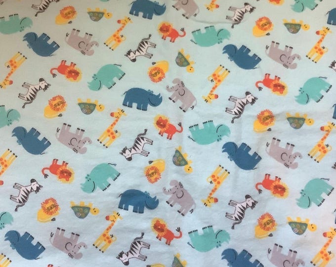 Tossed Zoo Animals Flannel Fabrics Lion Zebra Rhino Giraffe Turtle ...