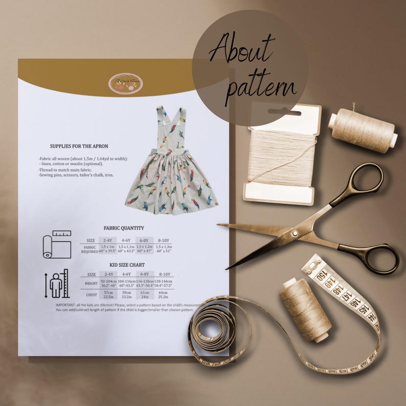 Classic Kids Apron Sewing Pattern: Crossed Back, Pockets (PDF Pattern ...