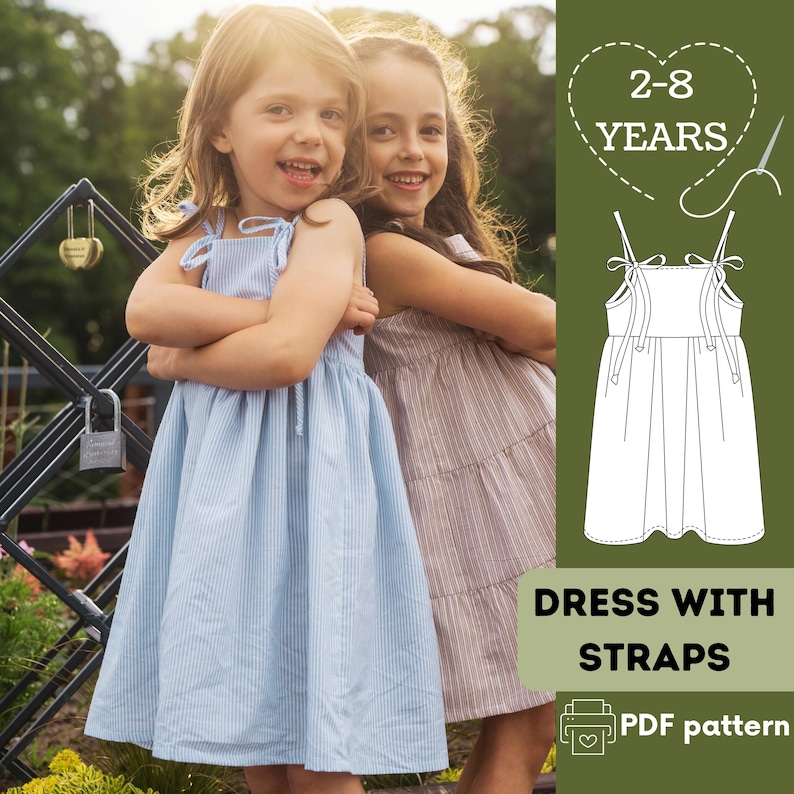 Girls Strap Dress Sewing Pattern: Sizes 2-8 Years (PDF Pattern in ...