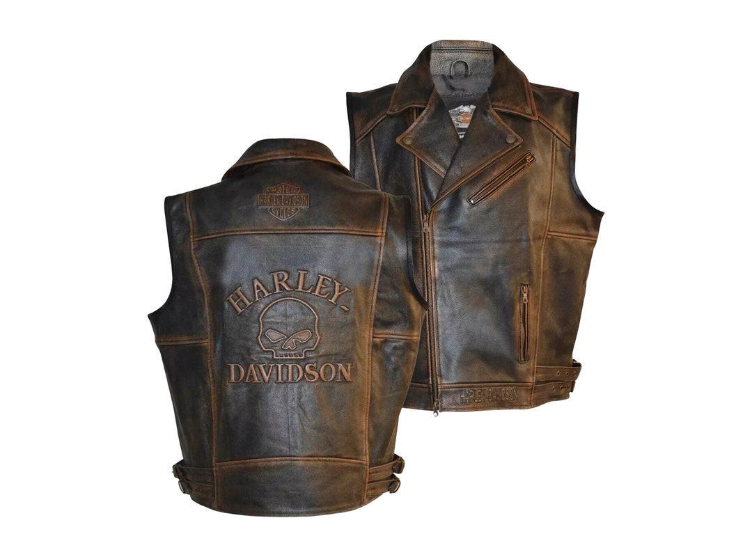 Motorcycle Vest Men's Motorcycle Knuckle Distressed Biker Genuine ...