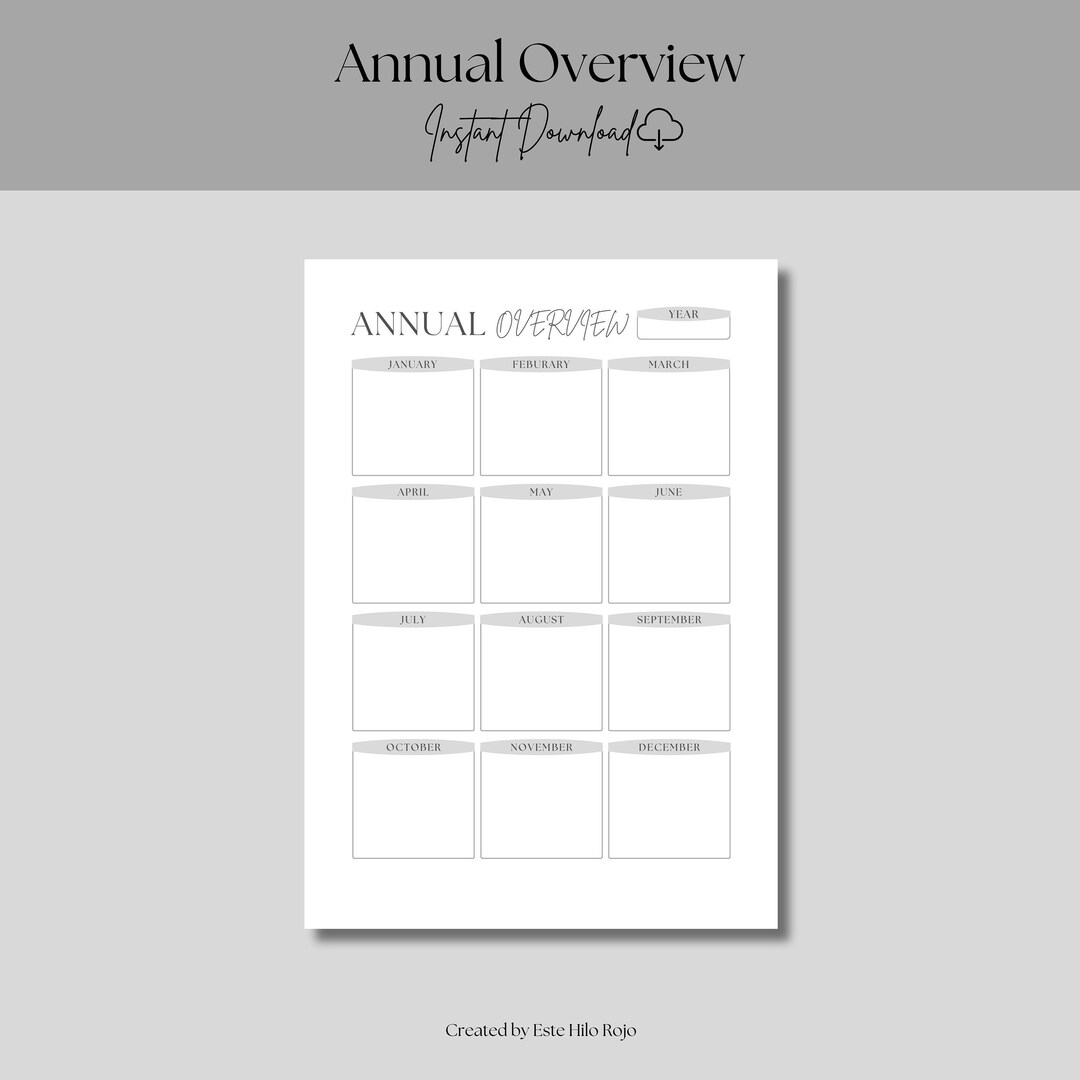 Annual Overview Planner, Yearly Organiser | Editable, Fillable PDF ...