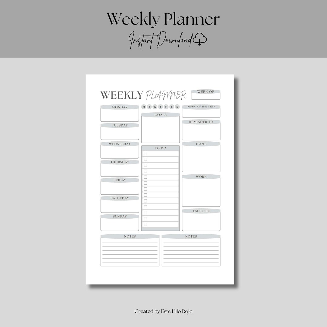 Weekly Planner, Reusable Weekly Planner Template, Weekly Organiser ...