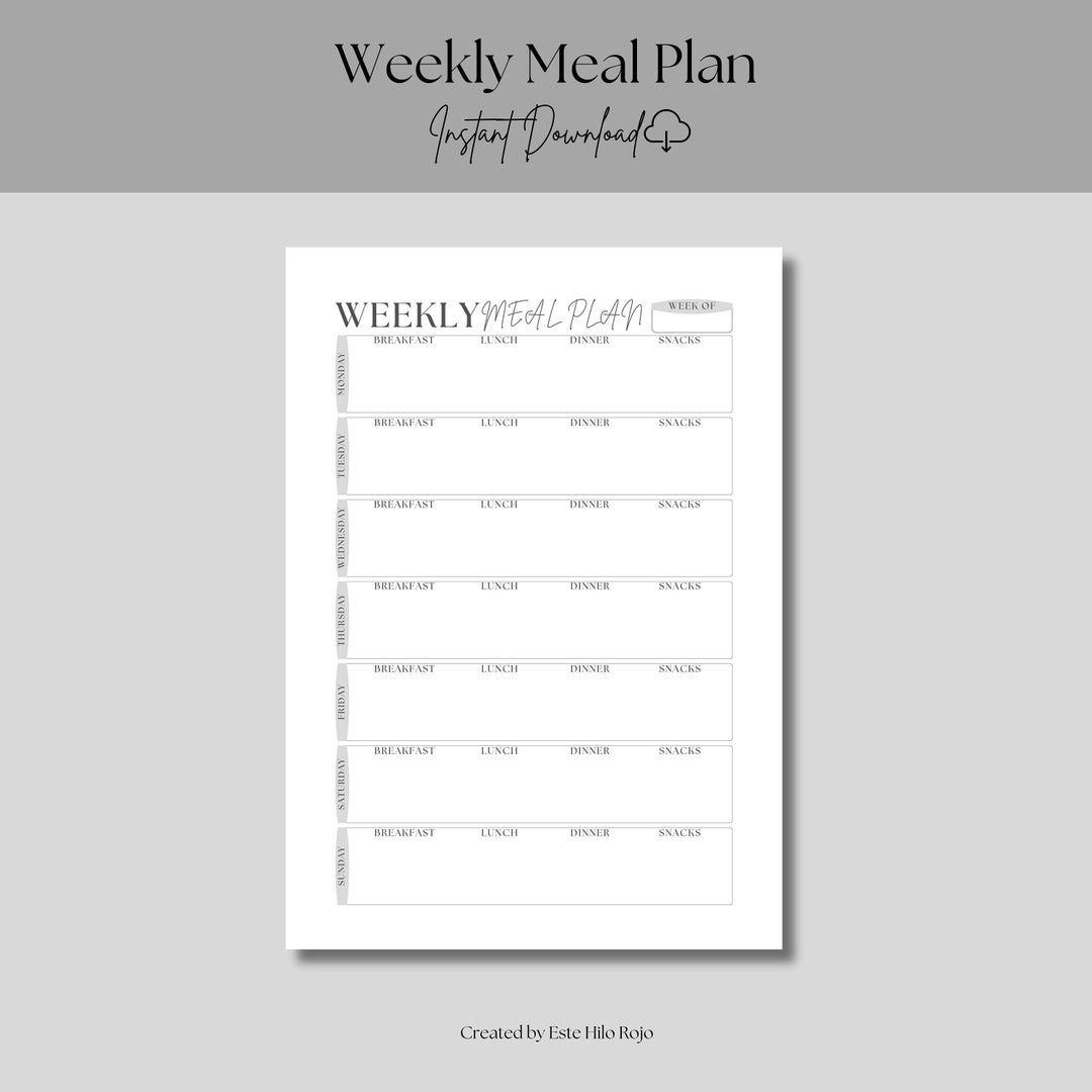Weekly Meal Planner, Food Prep, 7 Day Menu | Editable, Fillable PDF ...