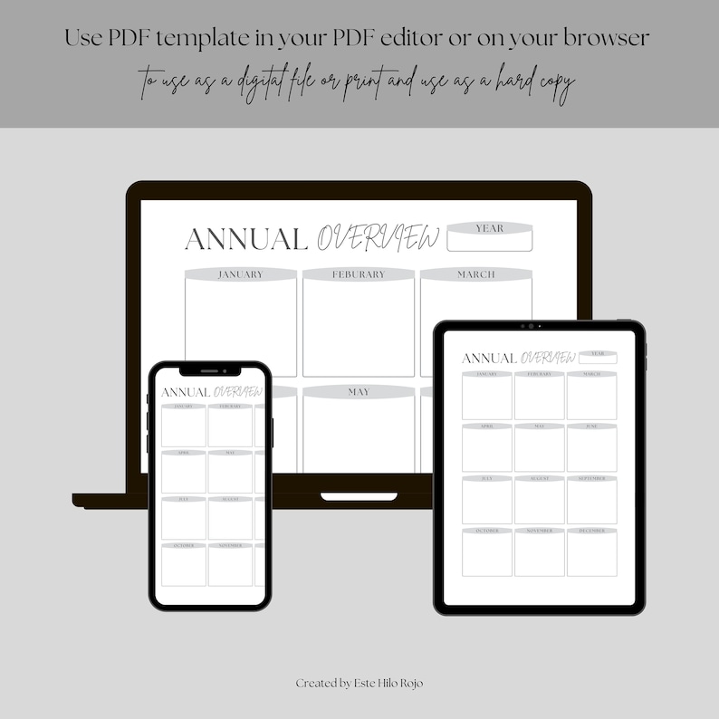 Annual Overview Planner, Yearly Organiser Editable, Fillable PDF JPEG ...