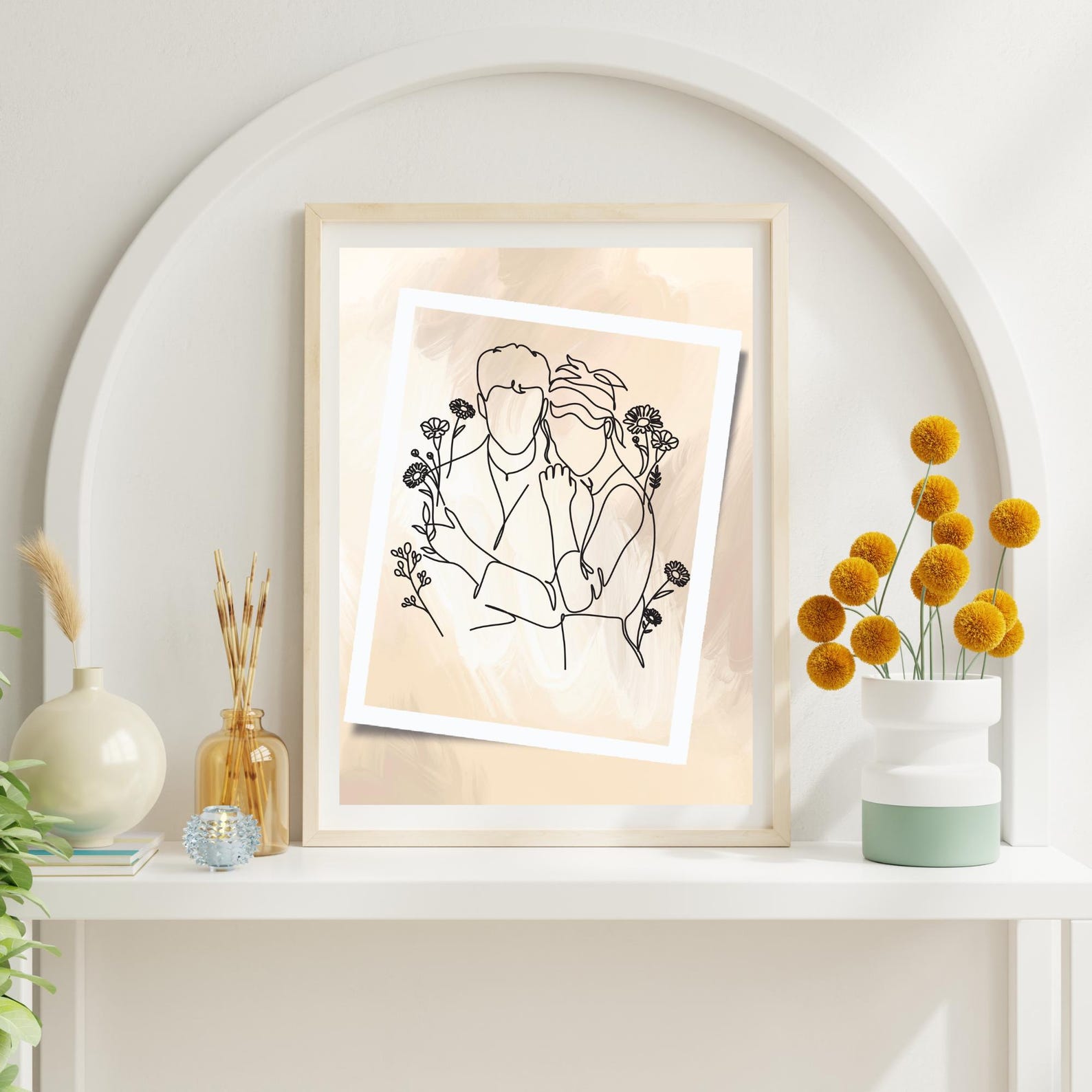 Romantic Line Art Print Embracing Couple Minimalist Wall Art Bedroom ...