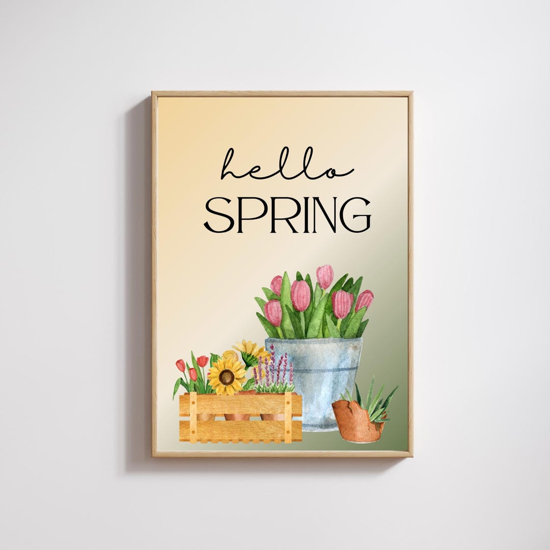 Hello Spring Watercolour Print ,floral Wall Art, Spring Décor ...