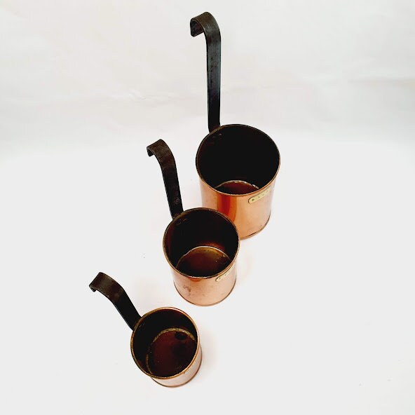Copper Retro Set of Three Milk Pots with wrought iron handles Original ...