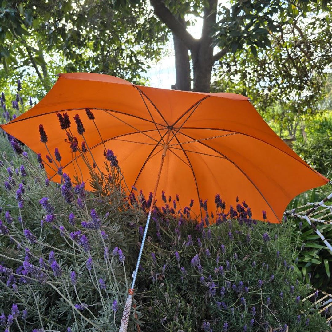 Vintage Mary Poppins Retro 1970's Umbrella Parasol Orange With Fake ...