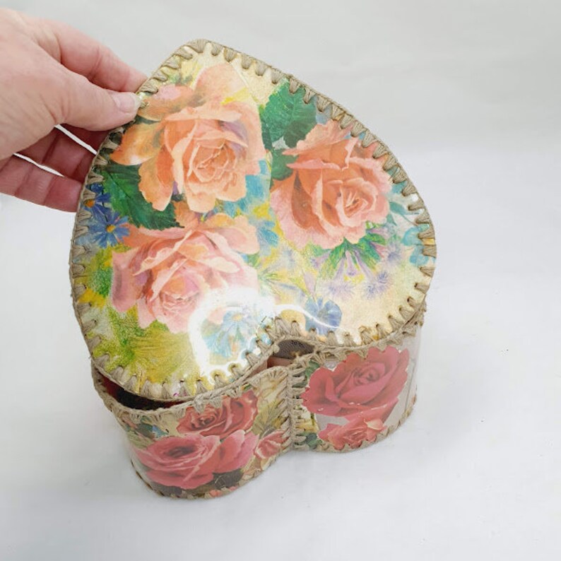 Vintage Folk Art Memory Box Card Basket Heart With Roses Dates - Etsy