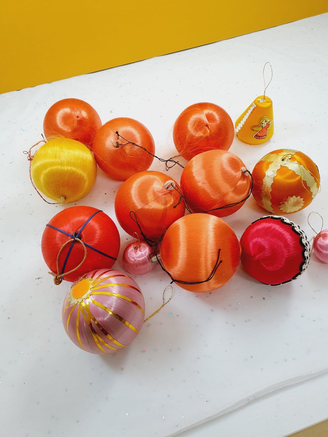 Retro 1980s Christmas Tree Decorations Rainbow Pink and Orange Silk ...