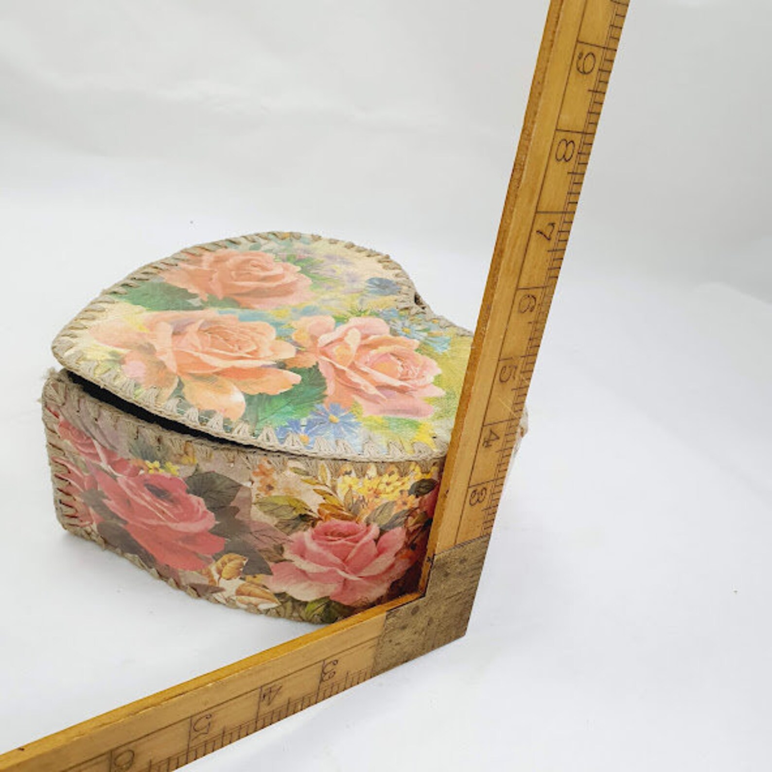 Vintage Folk Art Memory Box Card Basket Heart With Roses Dates - Etsy