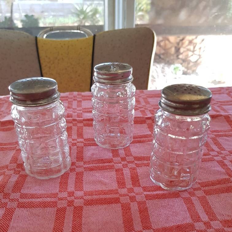 Retro Vintage Salt Shakers Square Pattern Pretty Glass Set of | Etsy ...