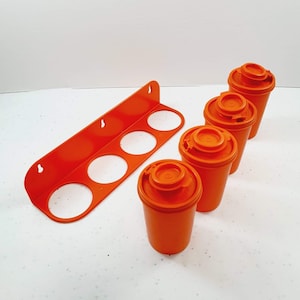 Tupperware Retro Orange Kitchen 1970's Early Plastic Set of Four Spice ...