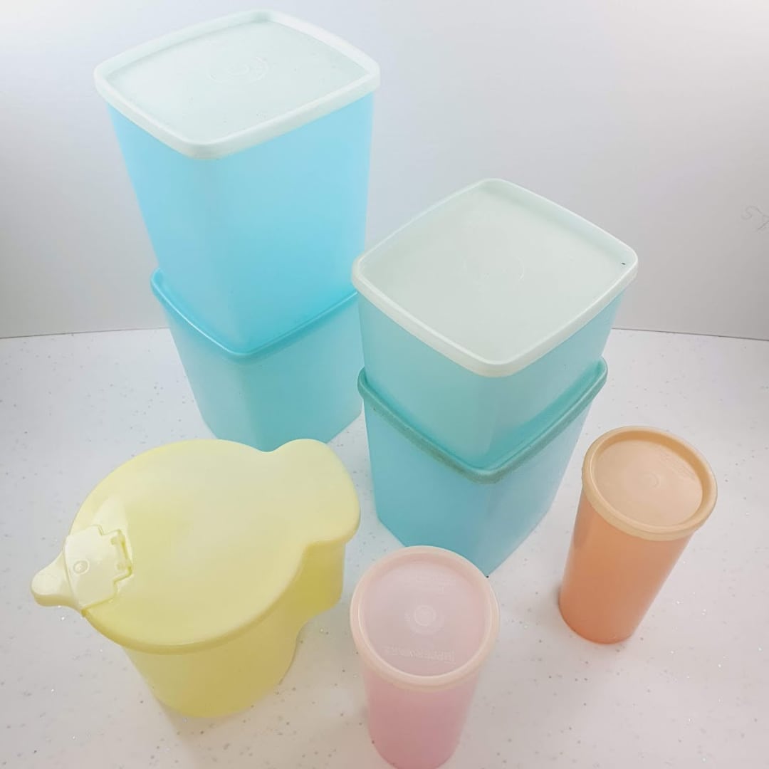 Pretty Pastel Blue and Pink and Yellow Tupperware Retro Kitchen 1950's ...