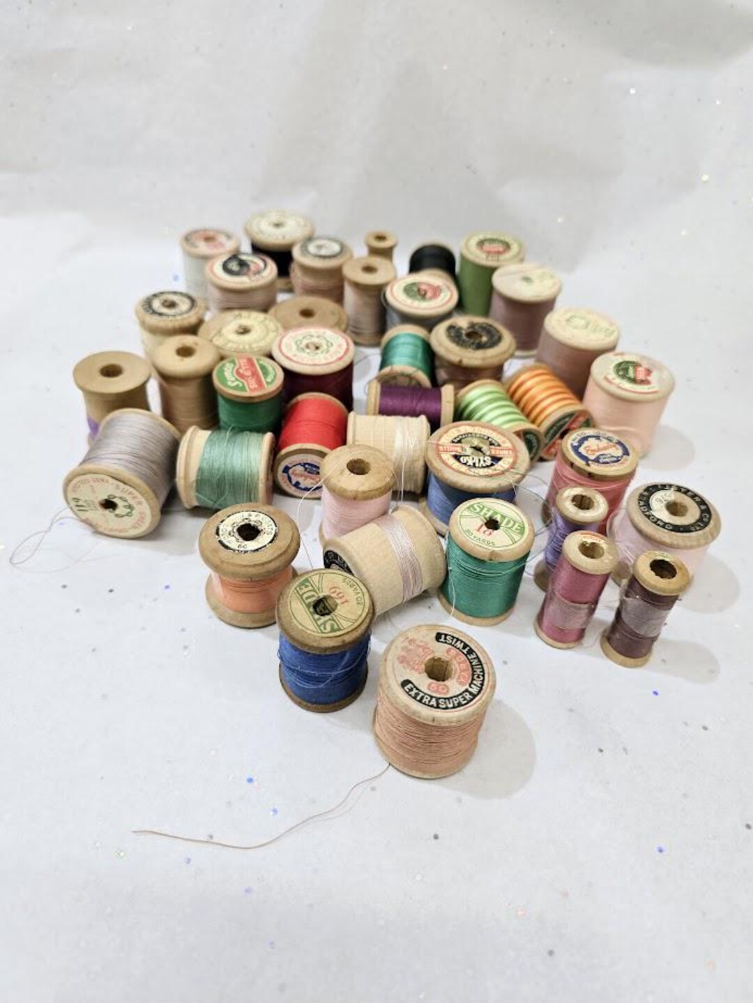 Large Lot Antique Collectors Lot of Wooden Spools Cotton Thread 40 Pcs ...