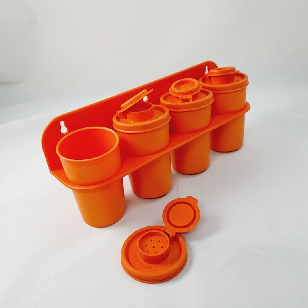 Tupperware Retro Orange Kitchen 1970's Early Plastic Set of Four Spice ...