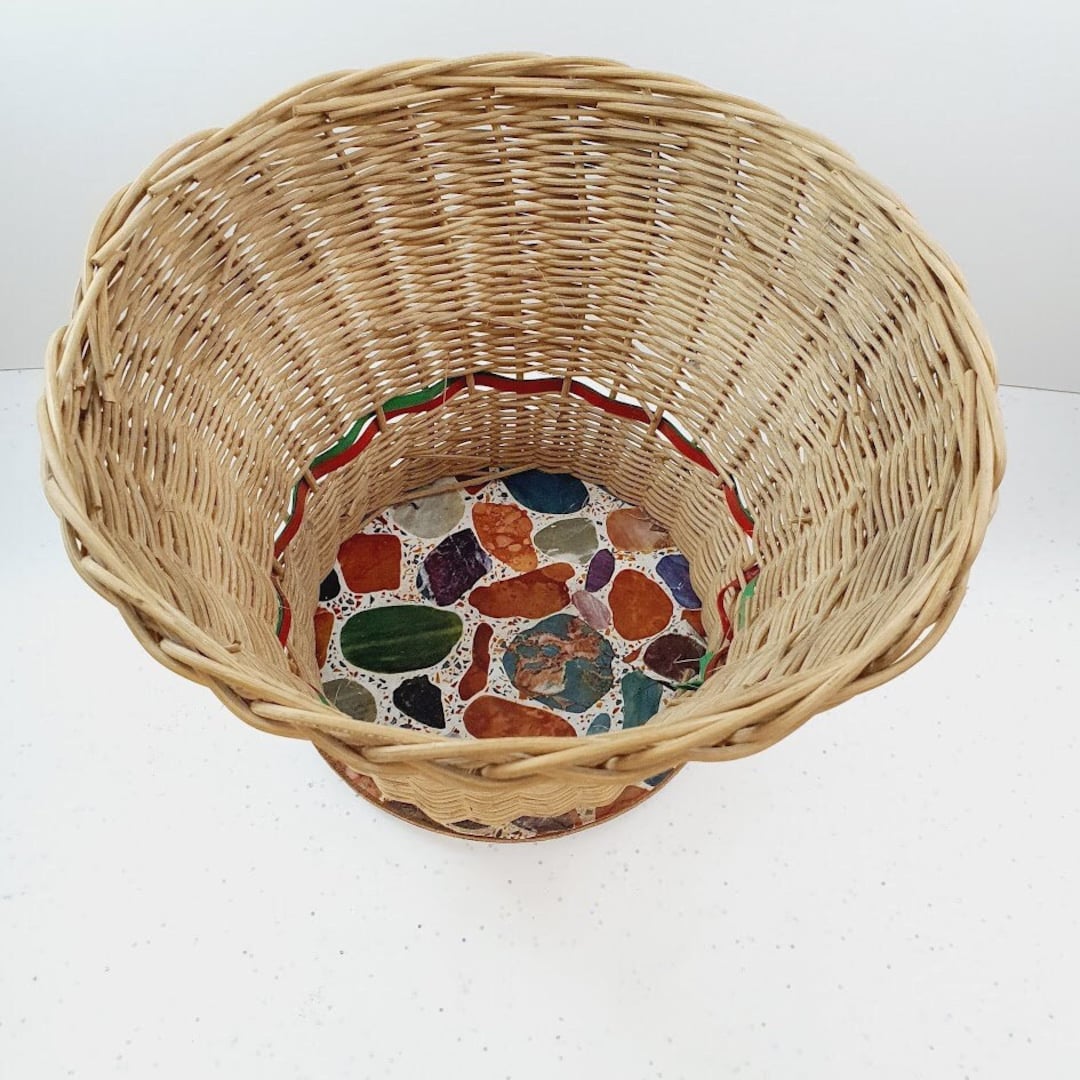 Retro Vintage Cane Waste Paper Basket Pot Plant Holder Large Original ...