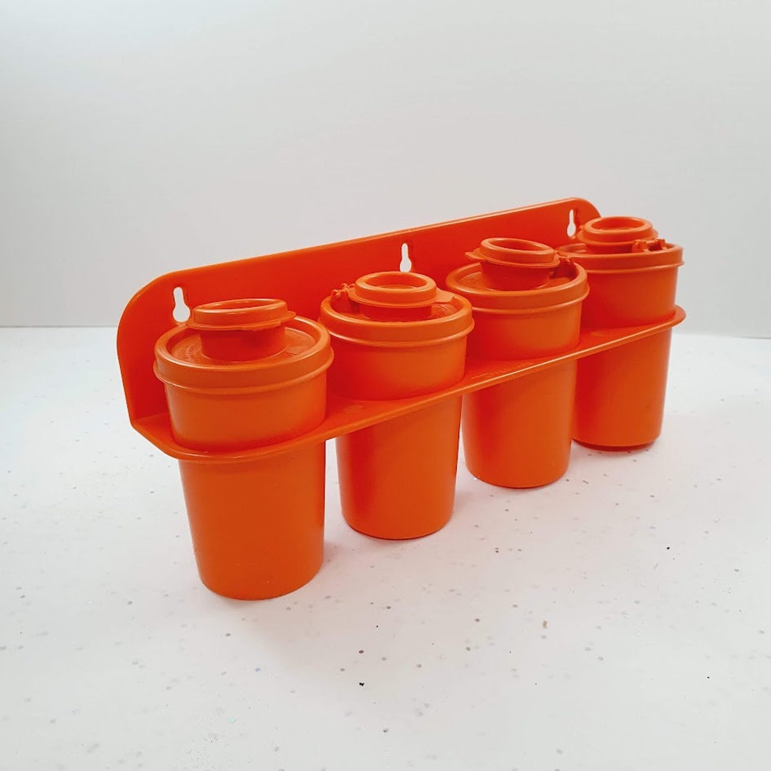 Tupperware Retro Orange Kitchen 1970's Early Plastic Set of Four Spice ...